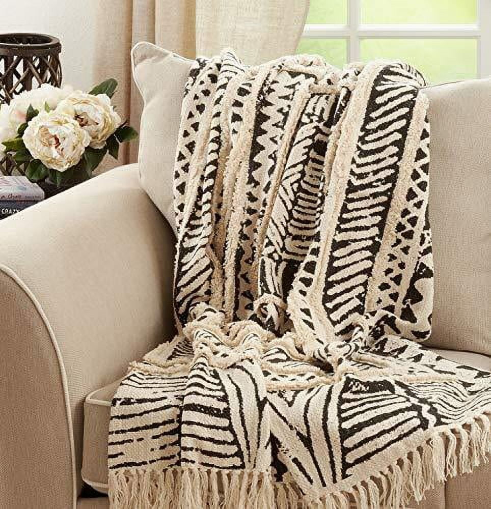 Fennco Styles Abstract Block Print Embellished Cotton Throw Blanket ...