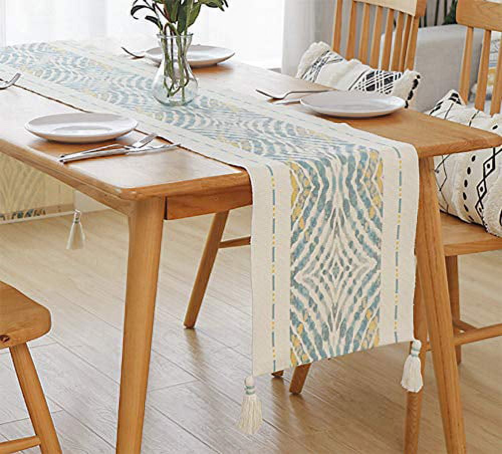 Fennco Styles Abstract Kaleidoscope Braided Tassel Table Runner 14" W x ...