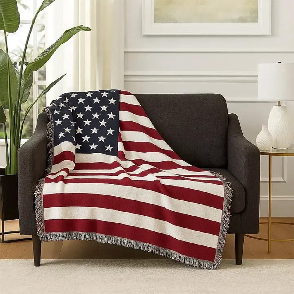 Fennco Styles American Flag Throw Blanket with Tassel Fringe – Heavy ...