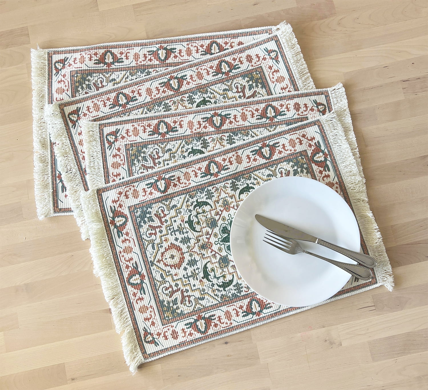 Fennco Styles Antique Turkish Printed with Fringe Placemats 14" W x 19 ...