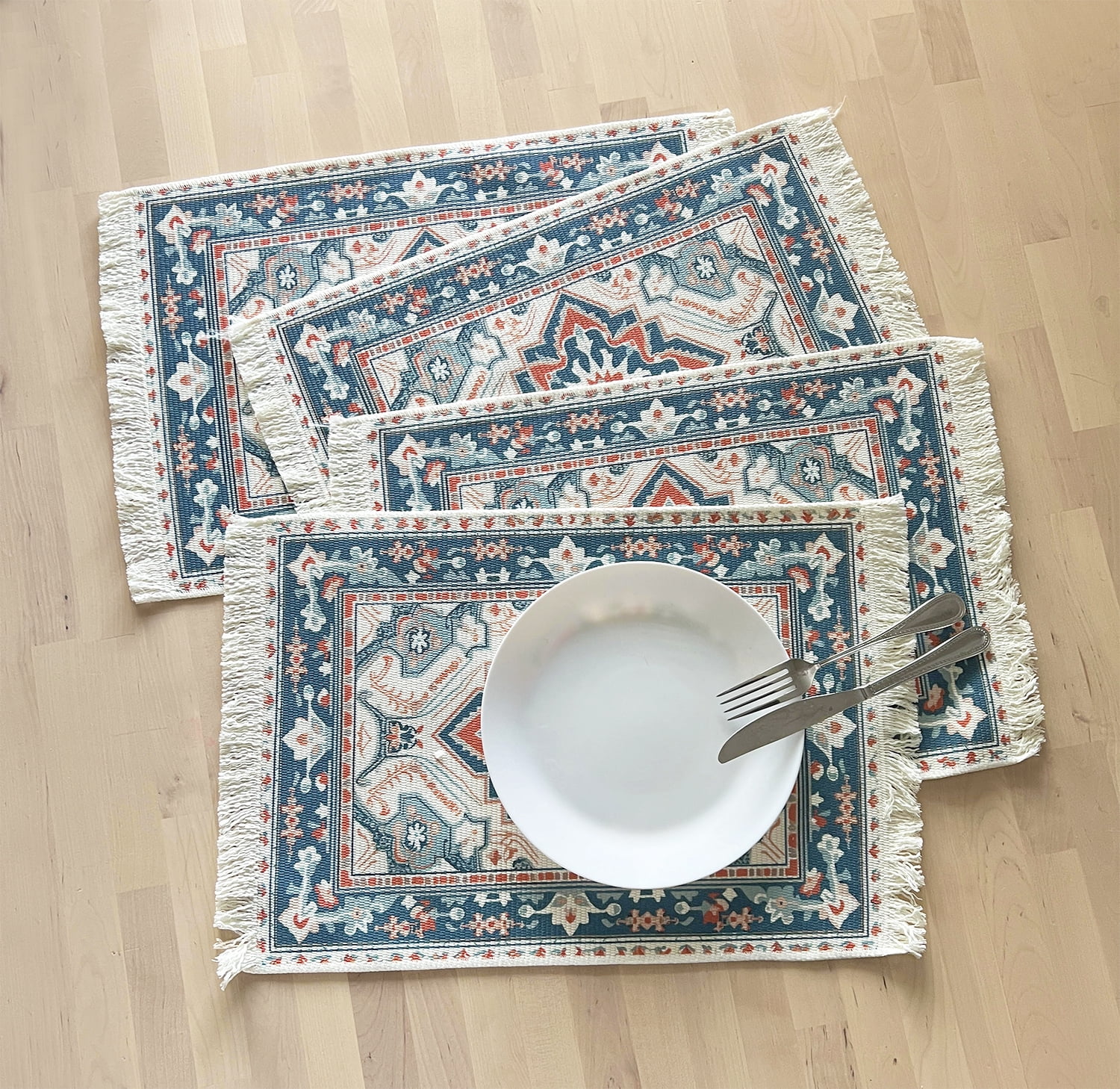 Fennco Styles Antique Turkish Printed with Fringe Placemats 14" W x 19 ...