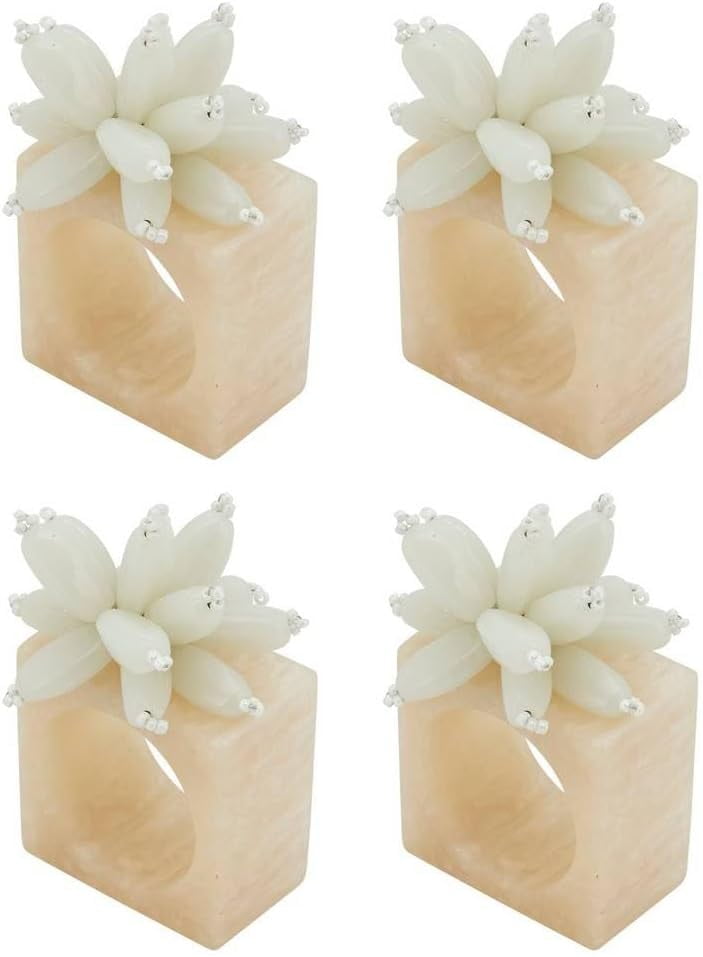 Fennco Styles Beaded Enchanted Bloom Resin Napkin Rings, Set of 4 ...