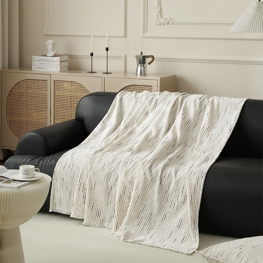 Fennco Styles Black Striped Fringe Chenille Reversible Throw Blanket 50 ...