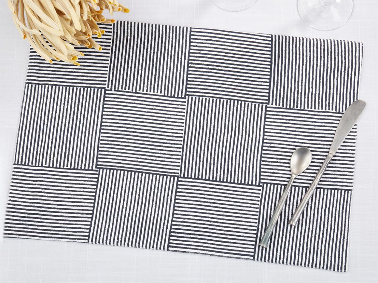 Fennco Styles Block Print Cotton Placemats 14" W X 20" L, Set of 4 ...