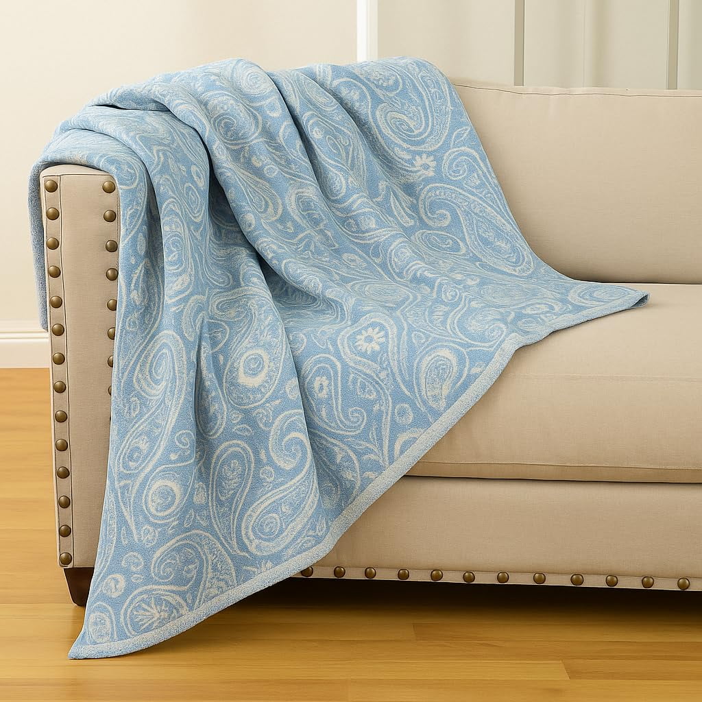 Fennco Styles Blue Paisley Jacquard Throw Blanket 50" x 60" – Soft ...