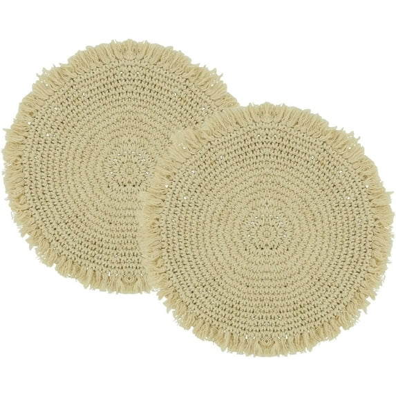 Fennco Styles Boho Macrame Cotton Placemats 15" Round, Set of 2 - Beige ...