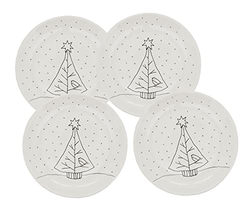 Fennco Styles Cartoon Christmas Tree Holiday Salad Plates 8" Round, Set ...
