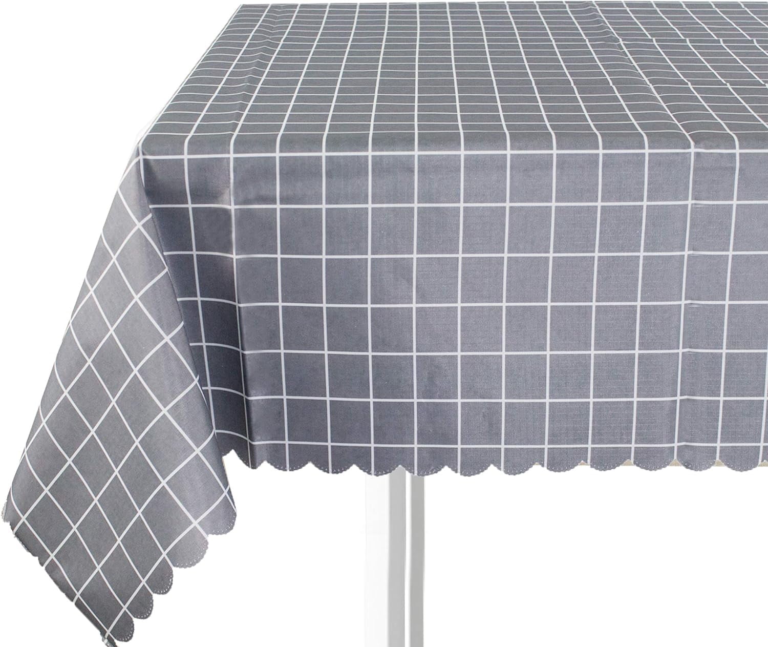 Fennco Styles Check Plaid Waterproof Scalloped 55 x 79 Inch Square ...