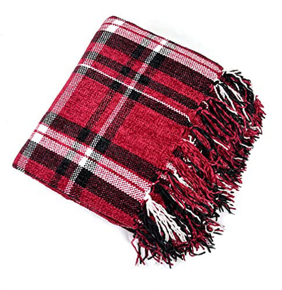 Fennco Styles Chenille Woven Plaid Tassel Throw Blanket 50" W x 60" L ...