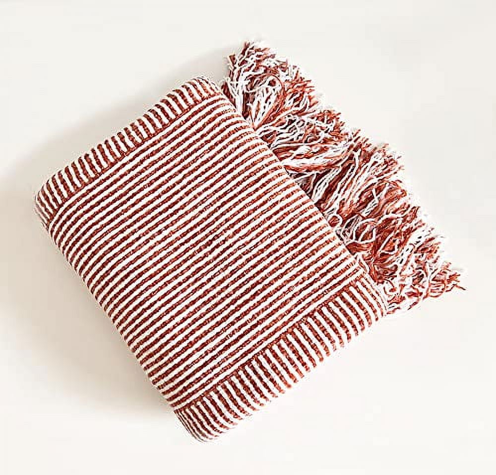 Fennco Styles Chenille Woven Striped Tassel Throw Blanket 50" W x 60" L ...