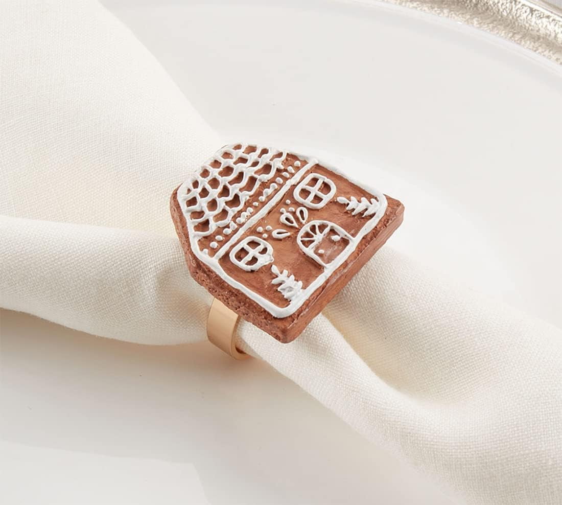 Fennco Styles Christmas Gingerbread House Design Napkin Rings, Set of 4 ...