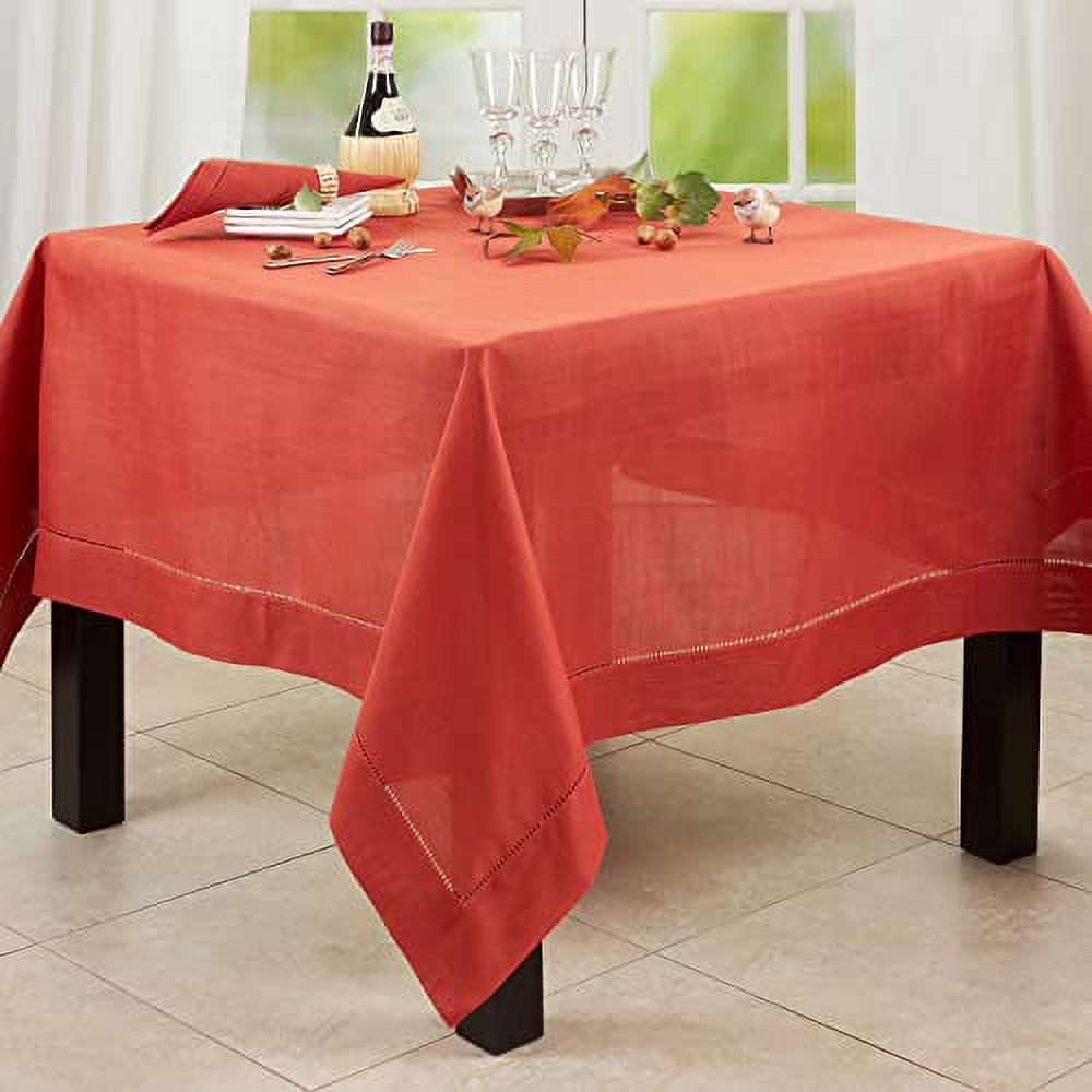 Fennco Styles Classic Hemstitched Border Solid Color Tablecloth 90" W x ...