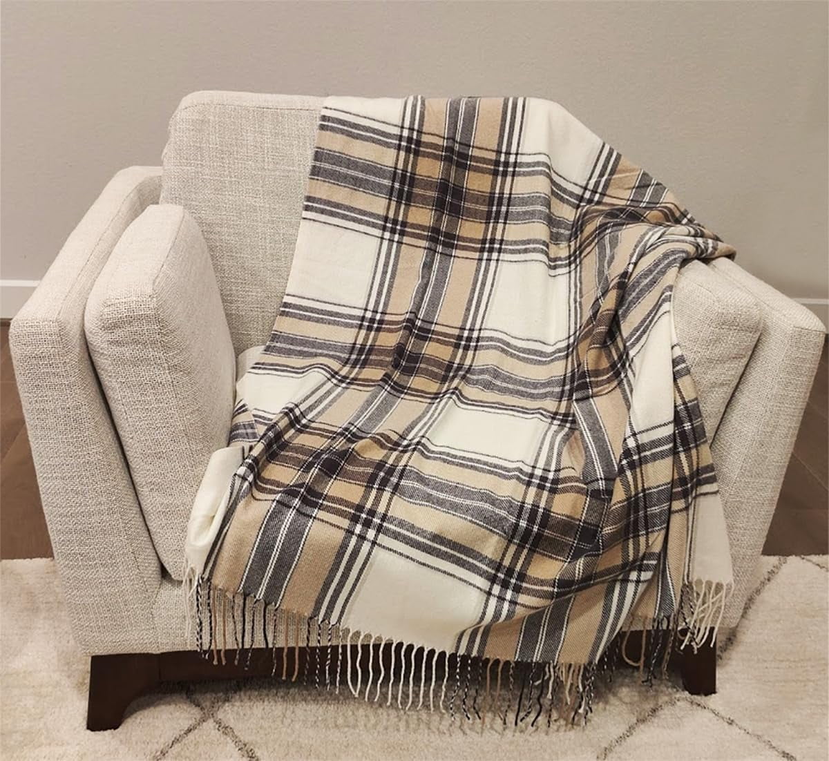 Fennco Styles Classic Plaid Pattern Fringe Throw Blanket 50" W x 60" L ...