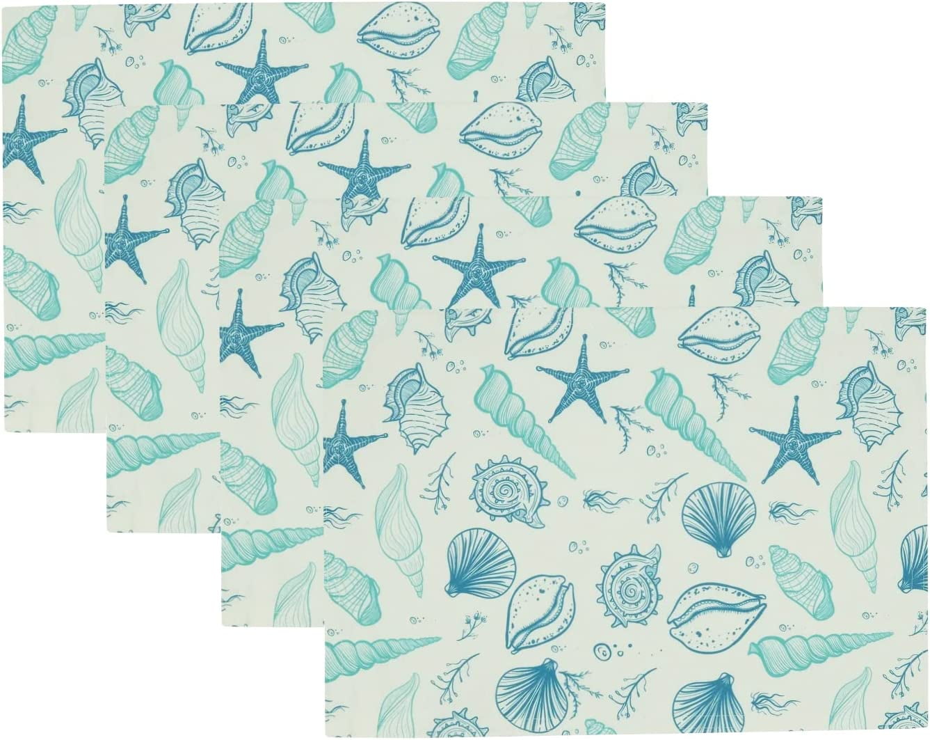 Fennco Styles Coastal Seashells Table Placemats 14" W x 20" L, Set of 4 ...