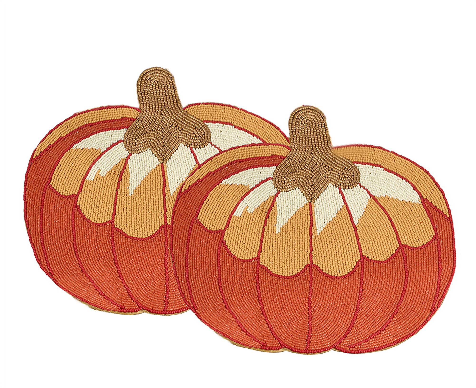 Fennco Styles Contemporary Beaded Pumpkins 14 x 14 Inch Placemats, Set ...
