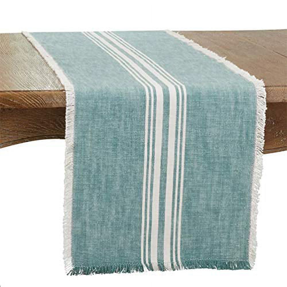 Fennco Styles Contemporary Striped Fringe Cotton Table Runner 13" W x ...