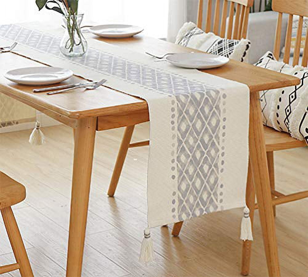 Fennco Styles Diamond Print Braided Tassel Cotton Table Runner 14" W x ...