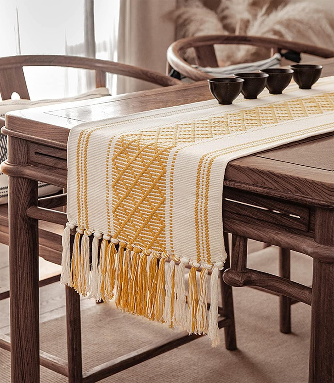 Fennco Styles Diamond Stitched Design Tassel Cotton Blend Table Runner ...