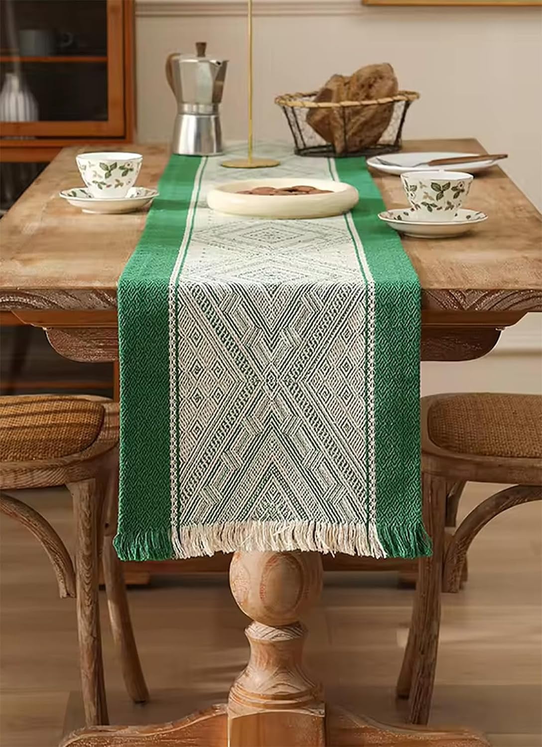 Fennco Styles Diamond Weave Fringe Cotton Blend Table Runner 14" W x 72 ...