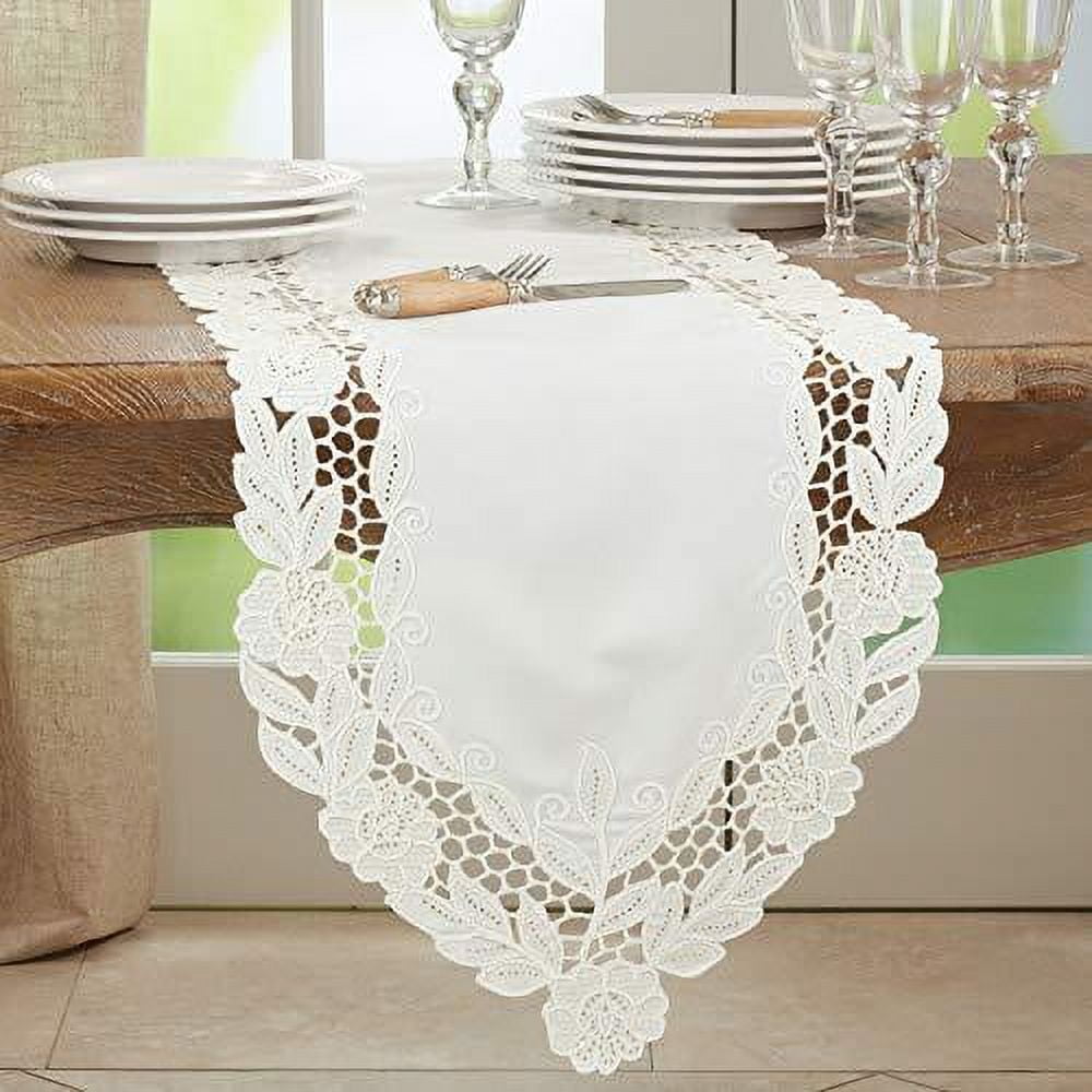 Fennco Styles Elegant Floral Embroidery Cutwork Table Runner 16" W x 68 ...