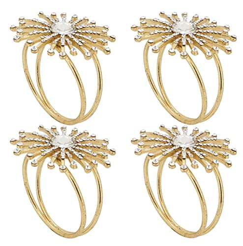 Fennco Styles Elegant Jeweled Starburst Napkin Rings, Set of 4 - Gold ...
