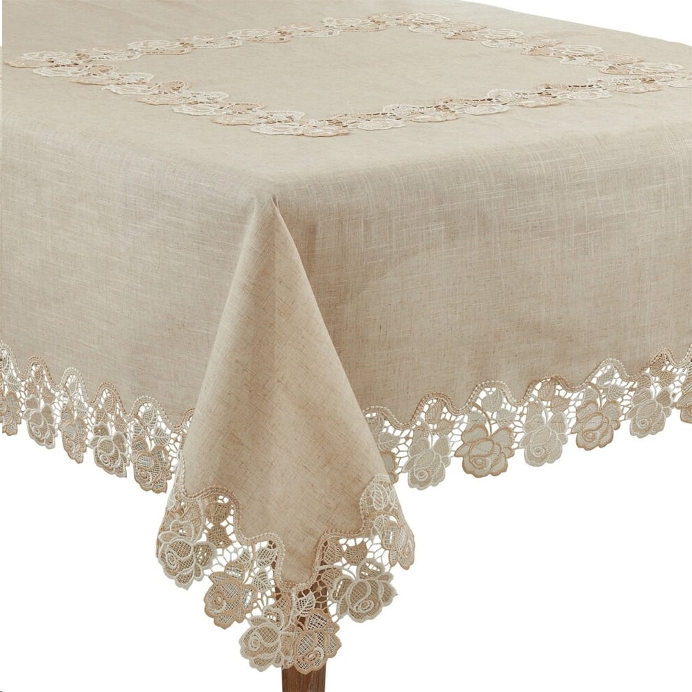 Fennco Styles Elegant Lace Rose Border Tablecloth - Natural Floral ...