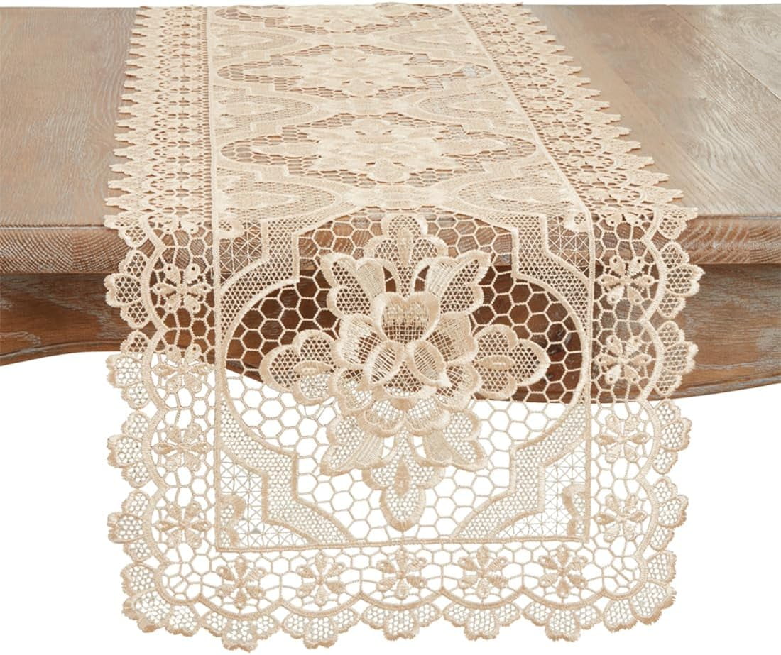 Fennco Styles Elegant Quatrefoil Lace Table Runner 15" W X 66" L - Ecru ...