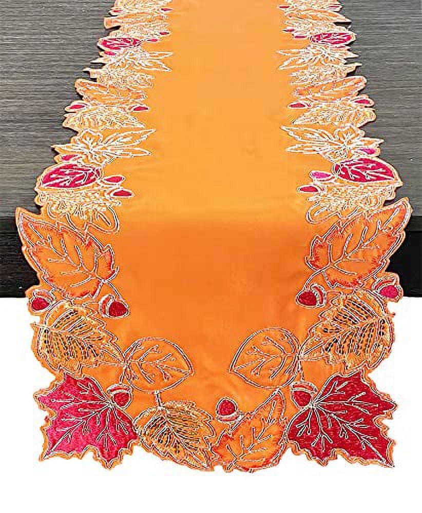 Fennco Styles Embroidered Sequin Autumn Leaves Table Runner 16" W X 106 ...