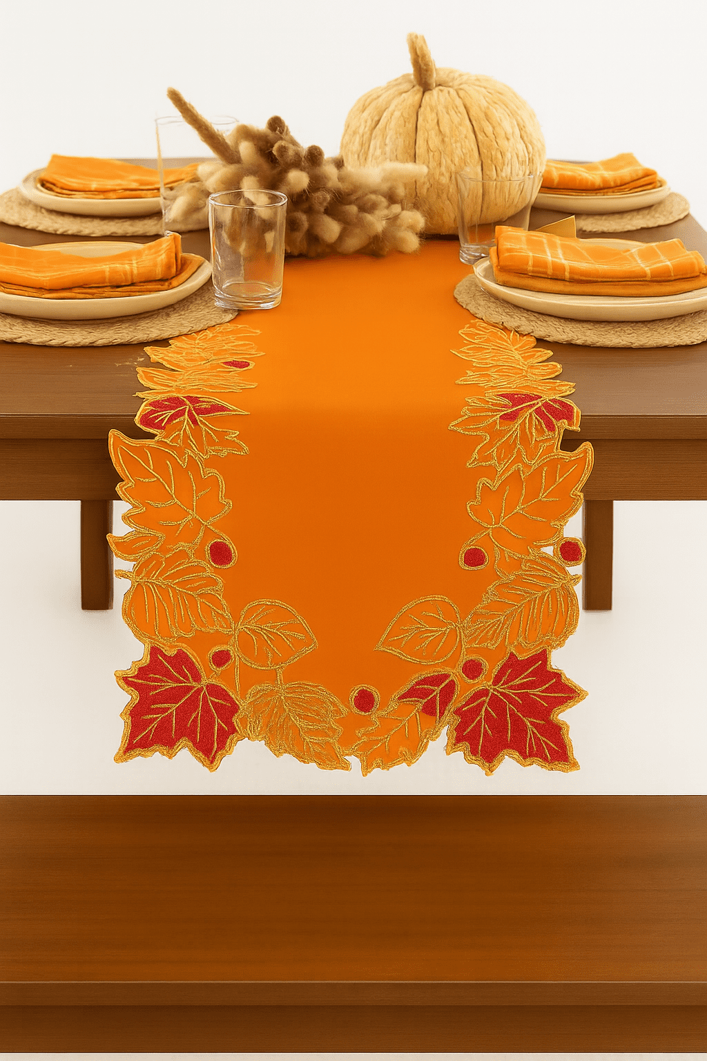 Fennco Styles Embroidered Sequin Autumn Leaves Table Runner 16" W X 33 ...