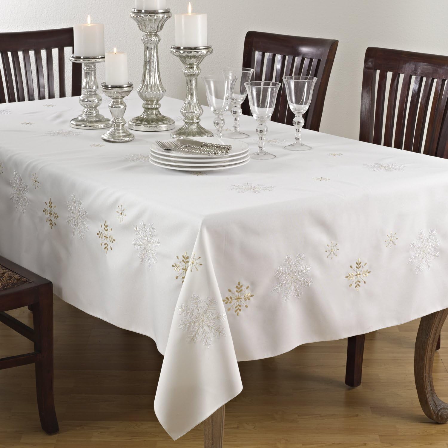 Fennco Styles Embroidered Snowflake Christmas Tablecloth 70 x 70 Inch ...