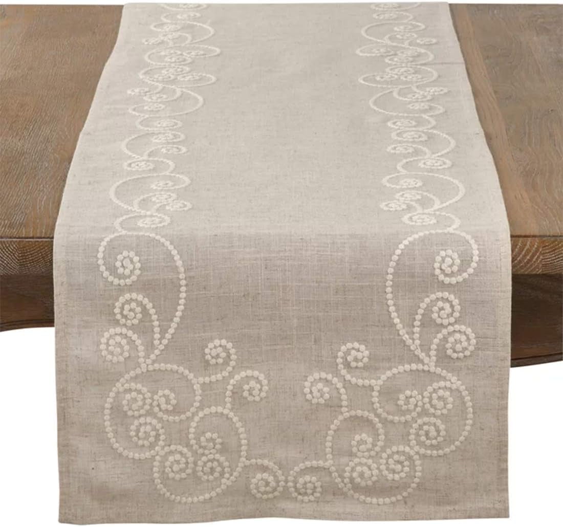 Fennco Styles Embroidered Swirl Design Linen Blend Table Runner 16 x ...