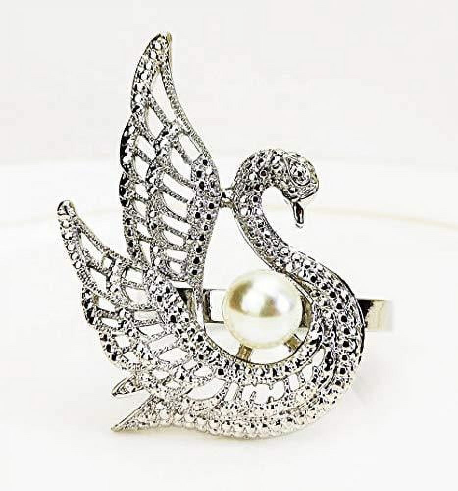 Fennco Styles Exquisite Swan Pearl Metal Napkin Rings, Set of 4 ...