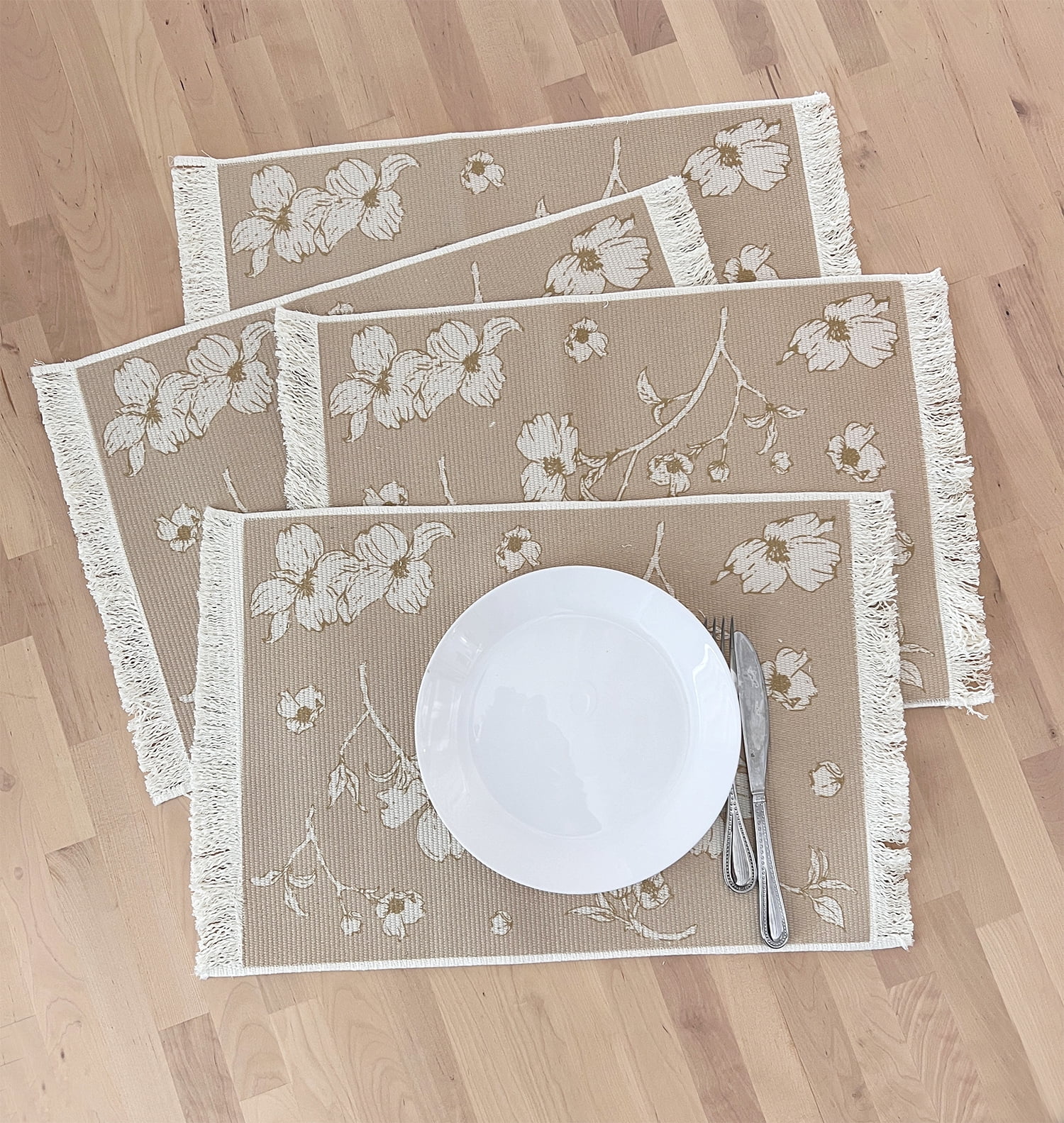 Fennco Styles Floral Printed with Fringe Placemats 14" W x 19" L, Set ...
