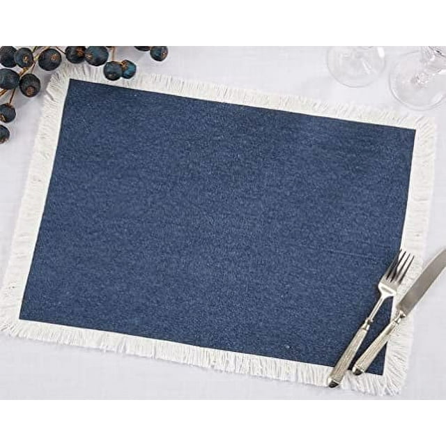 Fennco Styles Fringe Border Design Cotton Placemats 14" W x 20" L, Set ...