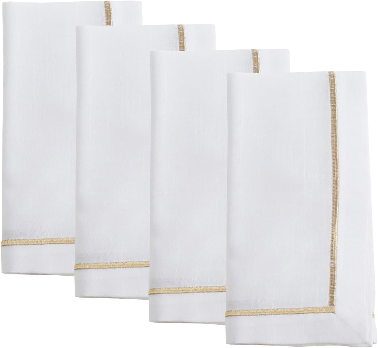 Fennco Styles Gold Embroidered Line Design Cloth Napkins 20" W x 20" L ...