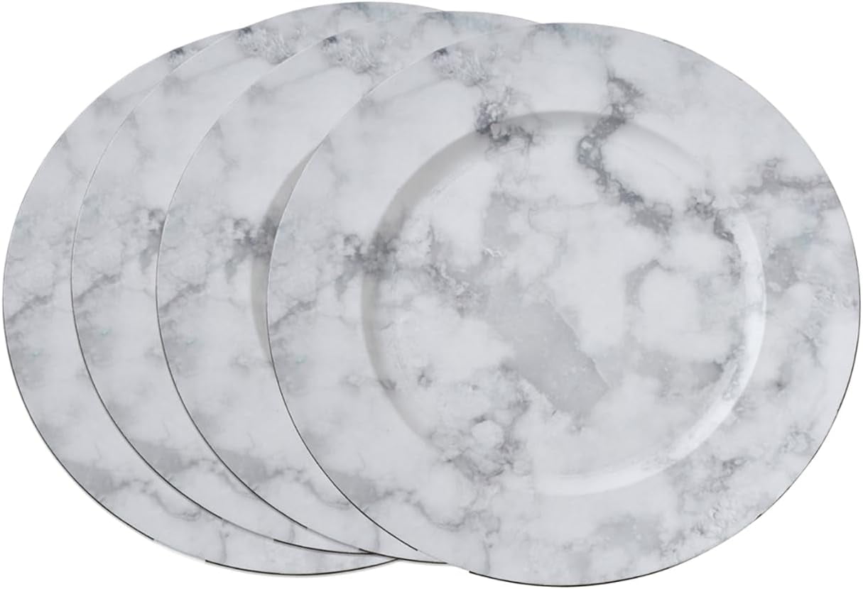 Fennco Styles Grey Marble Pattern Decorative Charger Plates 14" Round ...