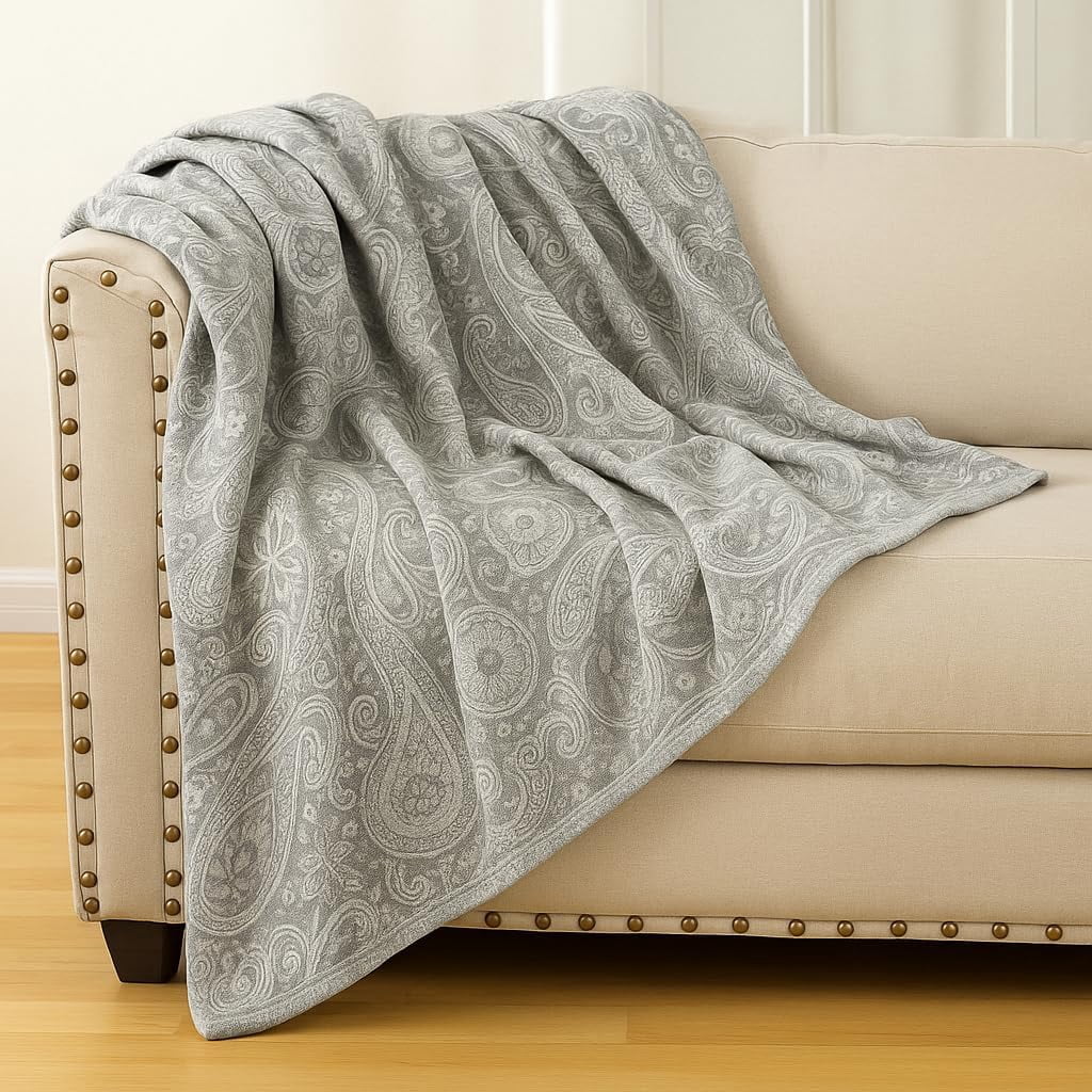 Fennco Styles Grey Paisley Jacquard Throw Blanket 50" x 60" – Soft ...