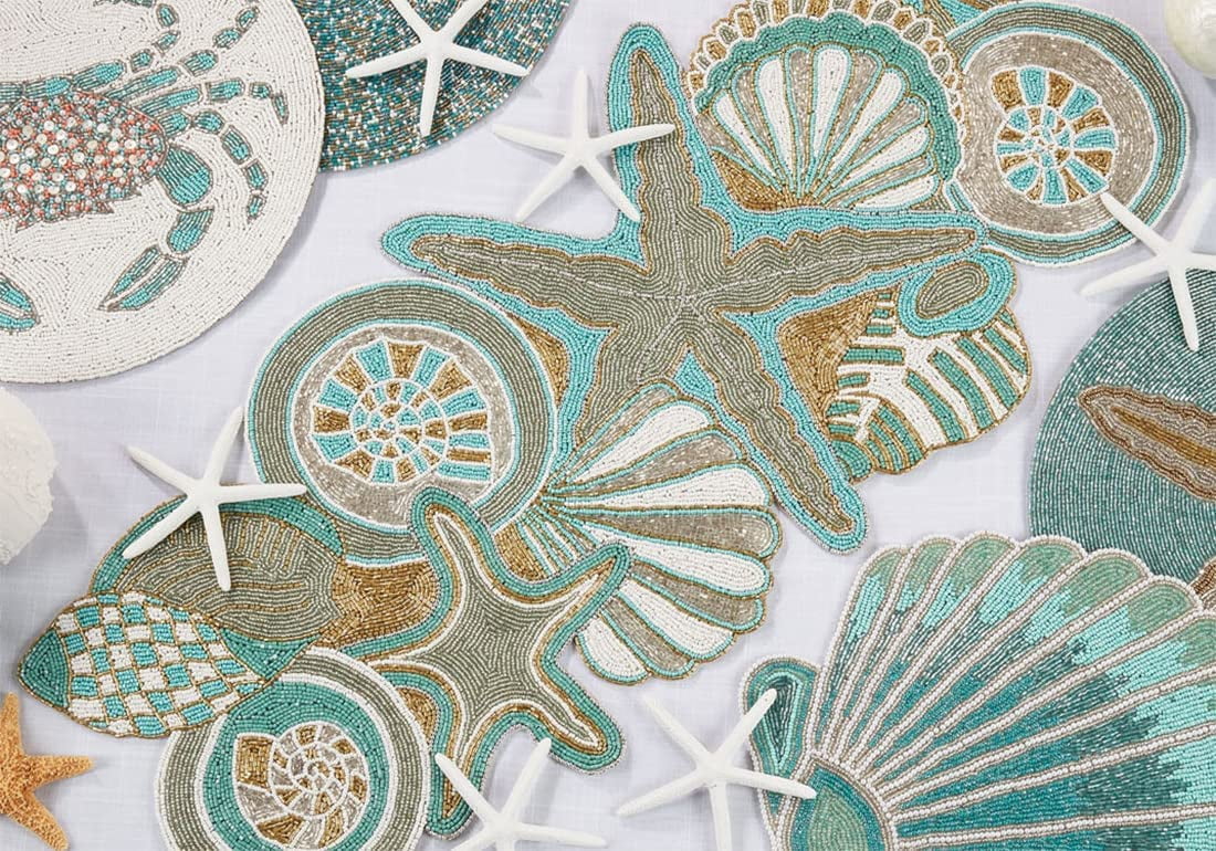 Fennco Styles Hand Beaded Coastal Sea Shell Table Runner 13" W x 36" L ...