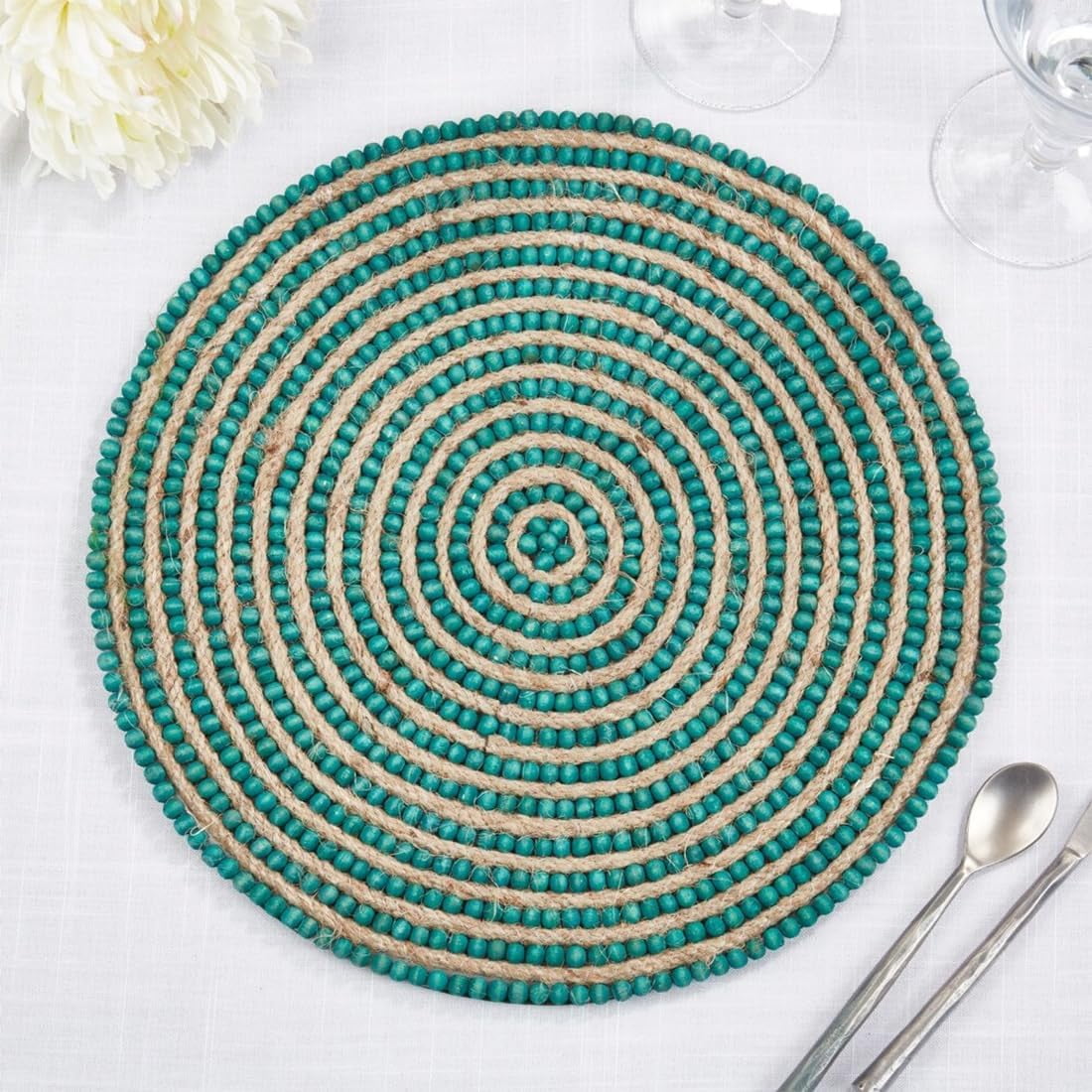 Fennco Styles Hand Beaded Spiral Swirl Design Placemat 14" Round, 1 ...