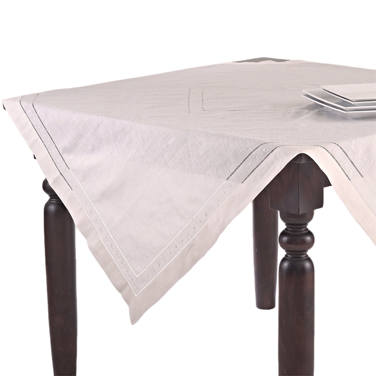 Fennco Styles Hand Hemstitched and Embroidered Swiss Dot Tablecloth (36 ...