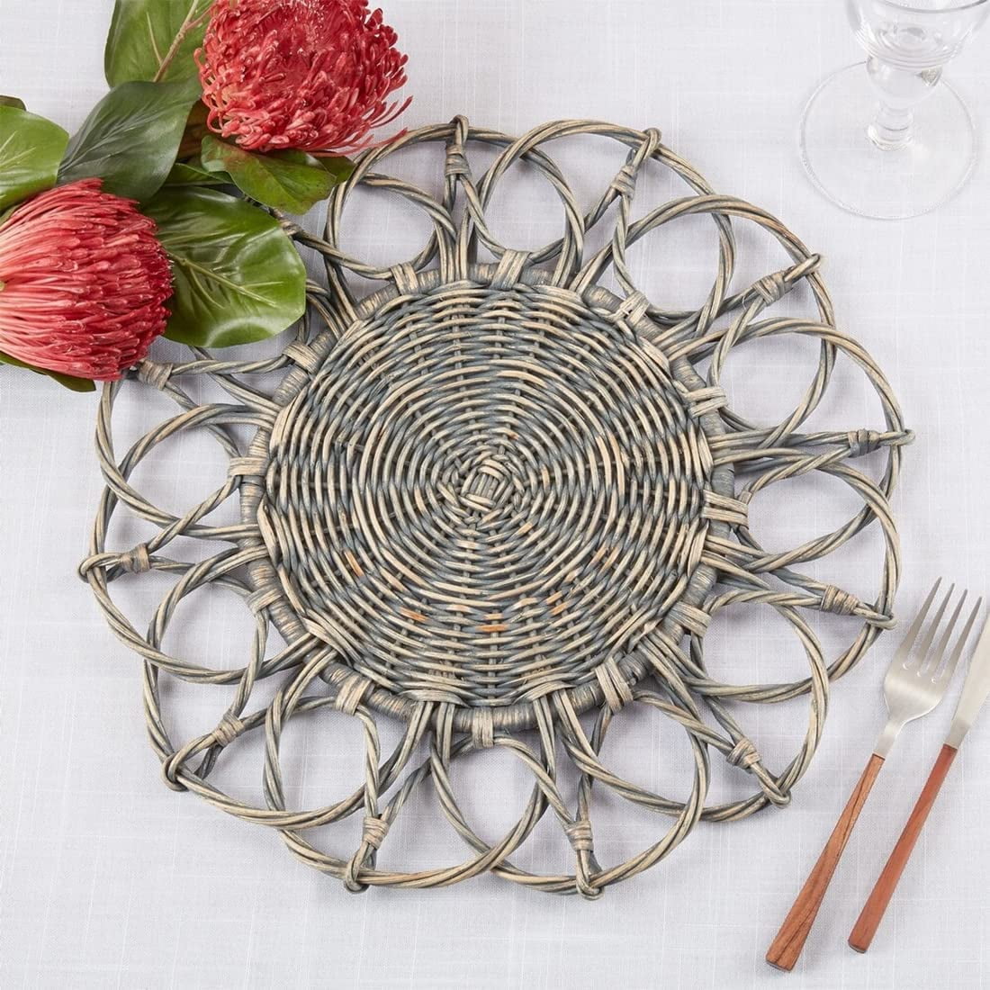 Fennco Styles Hand Twisted Rattan Placemat 15" Round, 1- Piece - Grey ...