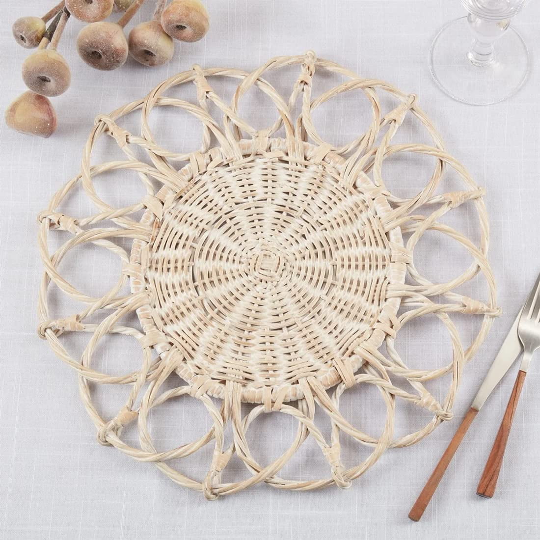 Fennco Styles Hand Twisted Rattan Placemat 15" Round, 1- Piece - White ...