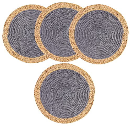 Fennco Styles Hand-Woven Rattan Cotton Rope Placemats 7-Inch Round, Set ...