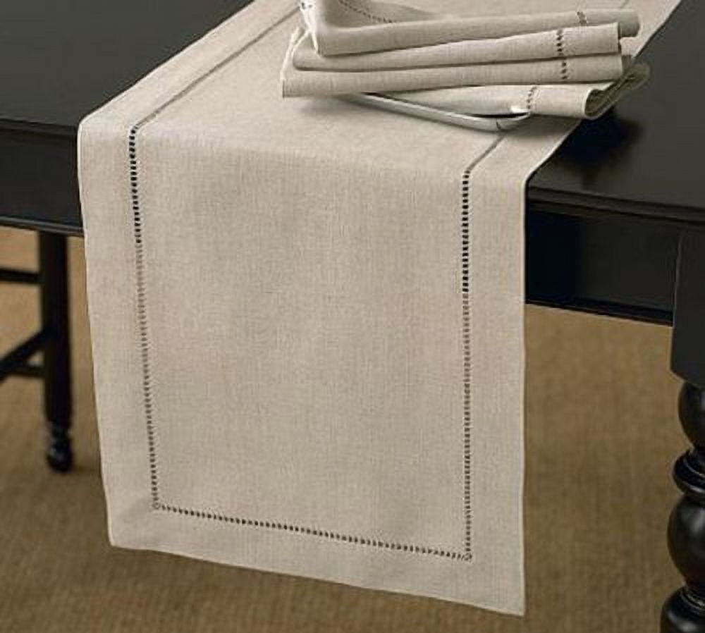 Fennco Styles Handmade Classic Hemstitch Natural Table Runner. 16"x54 ...