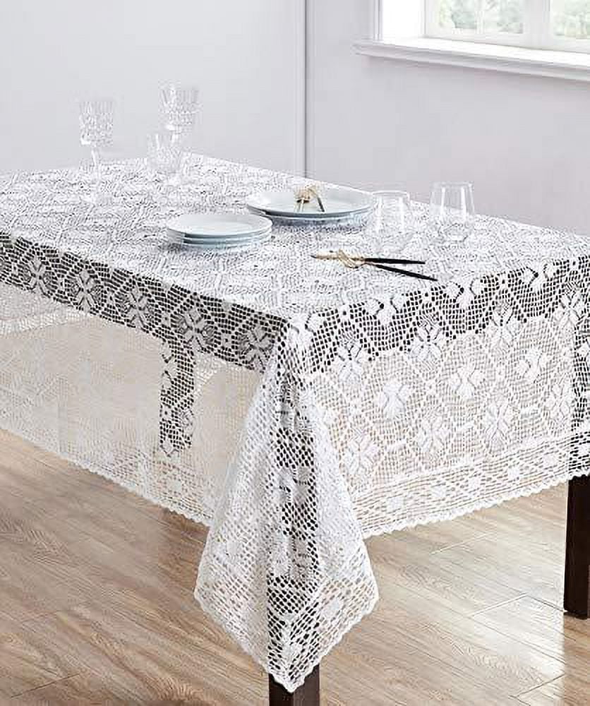 Fennco Styles Handmade Crochet Diamond Pattern Tablecloth 65" W x 120 ...