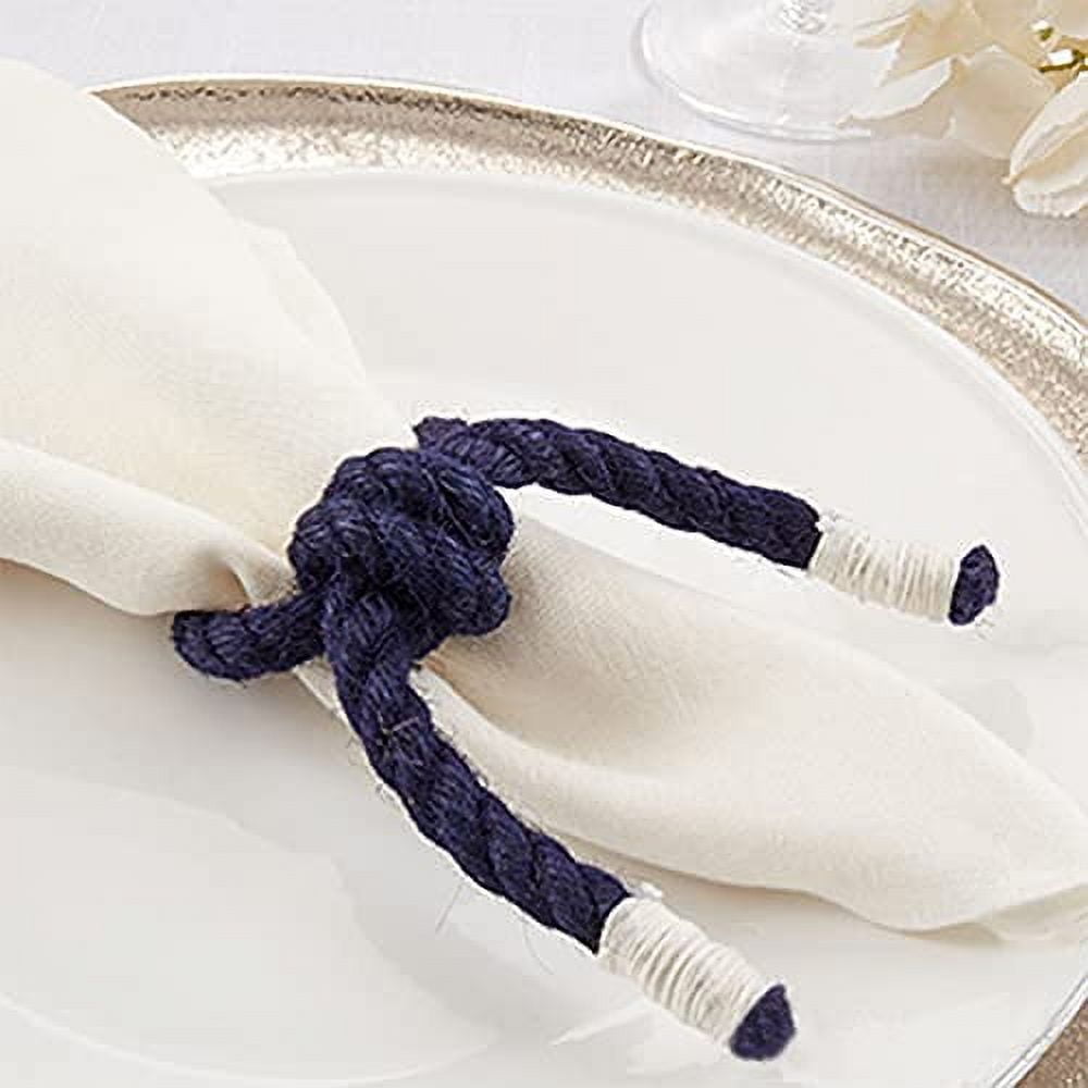 Fennco Styles Handmade Knotted Rope Napkin Rings, Set of 4 - Navy Blue ...
