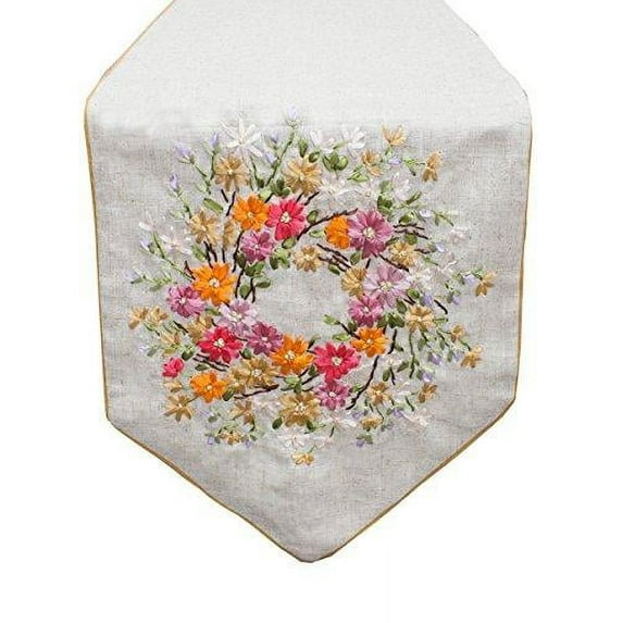 Fennco Styles Handmade Ribbon Embroidery Flower Decorative Linen Table ...
