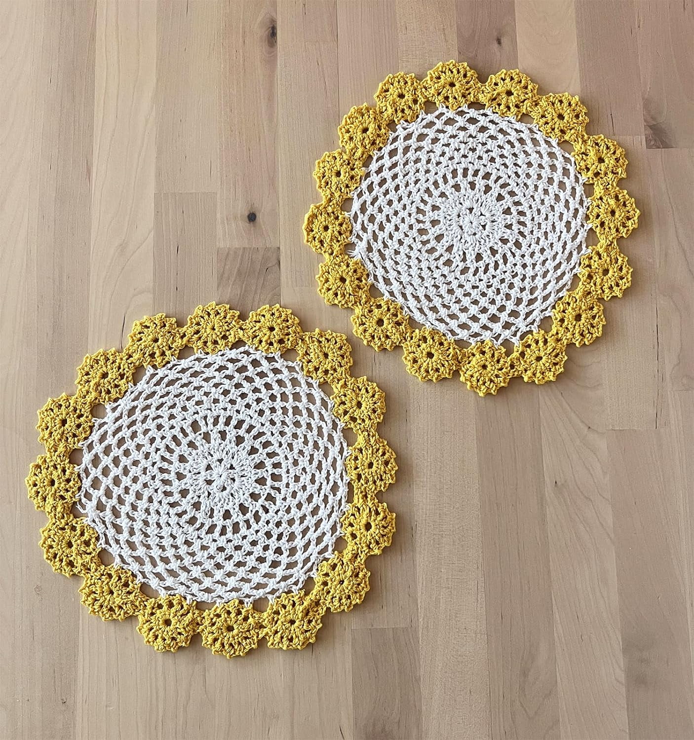 Fennco Styles Handmade Two-Tone Floral Crochet Tray Doilies, 9" Round ...