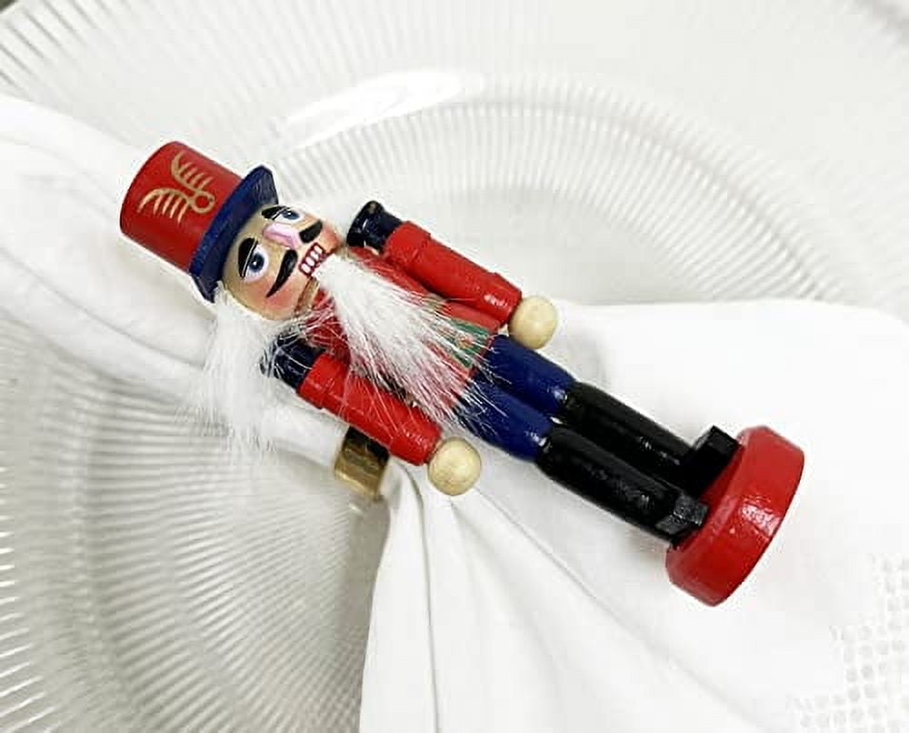 Fennco Styles Handmade Wooden Nutcracker Decorative Napkin Rings, Set ...