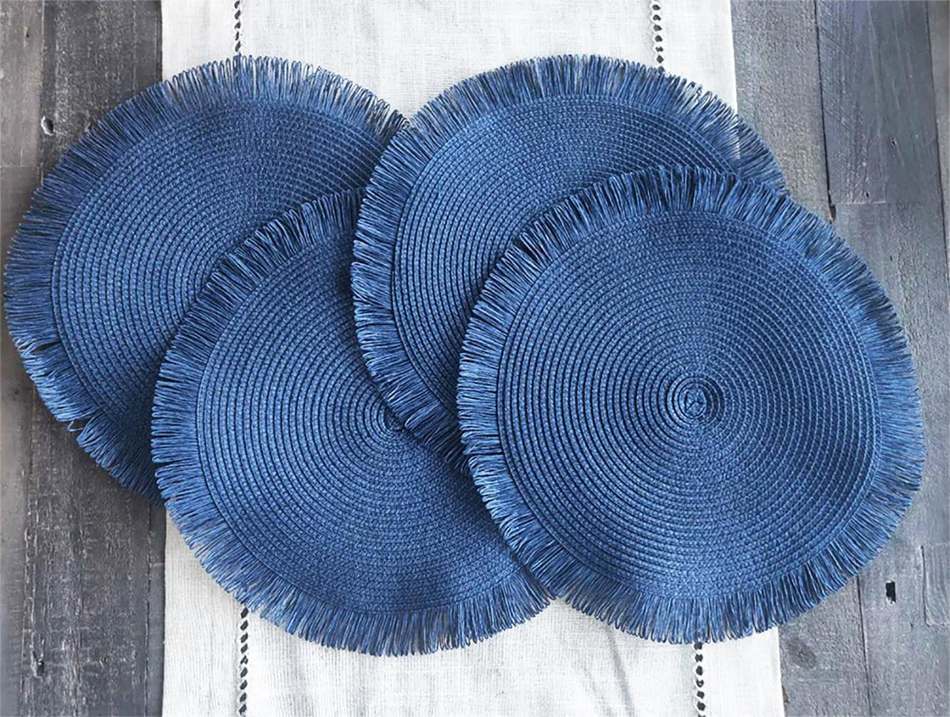 Fennco Styles Handwoven Fringe Boho Placemats 15" Round, Set of 4 ...